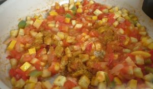 Chicken Kebab Baked with Rice and Vegetables