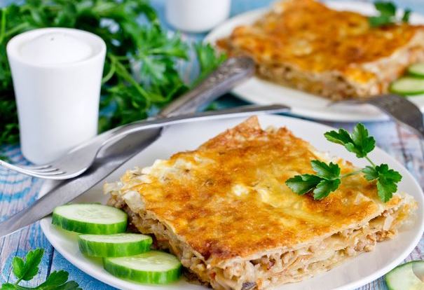 Lavash Lasagna with Minced Meat and Mushrooms