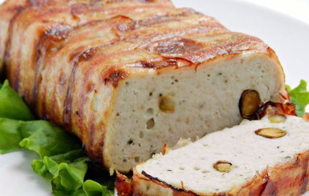 Turkey Terrine with Pistachios, Wrapped in Bacon