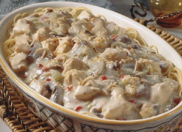 Vermicelli Casserole with Chicken Fillet, Mushrooms and Cherries
