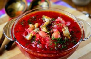 Red Borsch with Sprat in Tomato Sauce