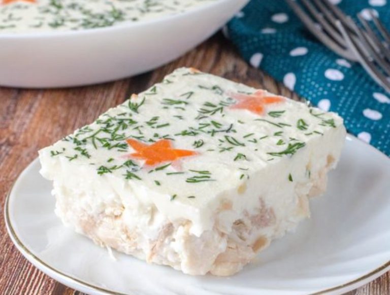 Chicken Aspic with Melted Cheese and Horseradish