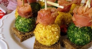 Canapes with Cheese Balls and Red Fish
