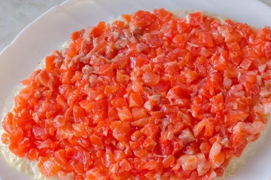 Salad with Red Fish, Avocado, Rice and Cucumber