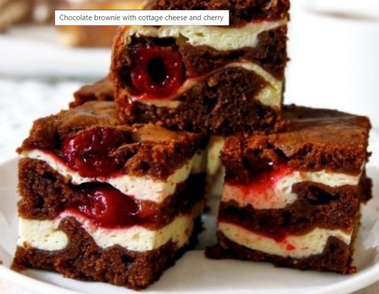 Chocolate Brownie with Cottage Cheese and Cherry
