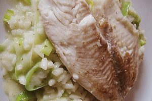 Sea Bream Fillets on Leek Risotto